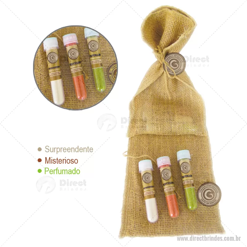 Kit Temperos Com Três Tubetes e Sacola Juta Personalizado Barato ...
